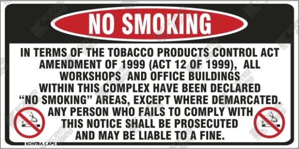 WC234 - No Smoking In Terms Of The Tobacco Products Control Act ...
